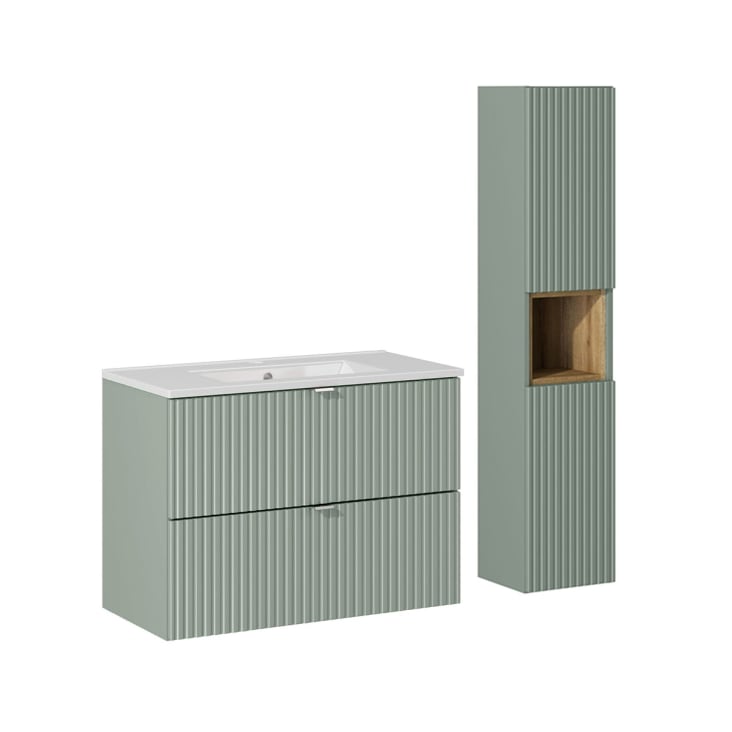 Set di mobili da bagno con lavabo effetto legno verde 80cm Jade ...