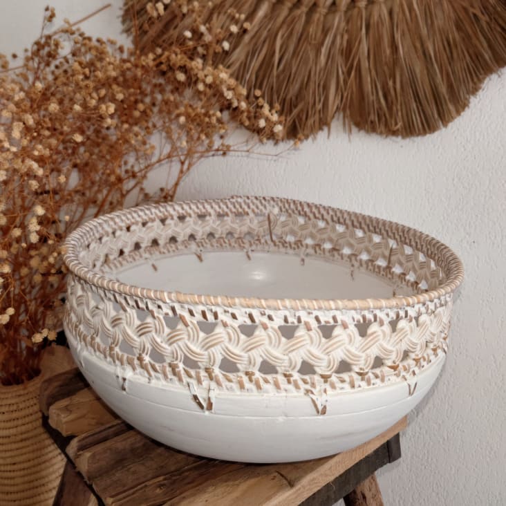 Bol en Bois avec Détails en Rotin - lot de 3 BOHO | Maisons du Monde