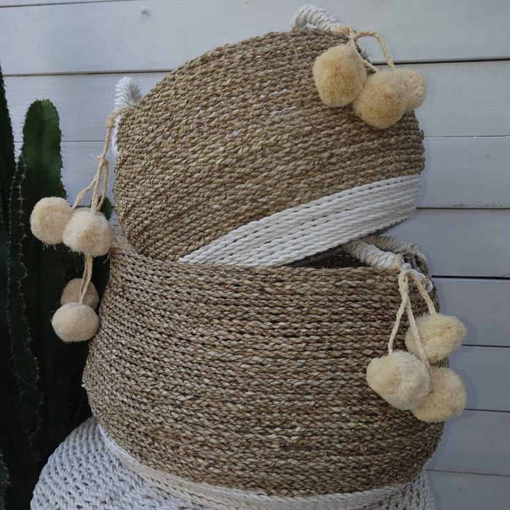 Cesta redonda de junco marino, blanco/beige - juego de 2 JEMEN ...