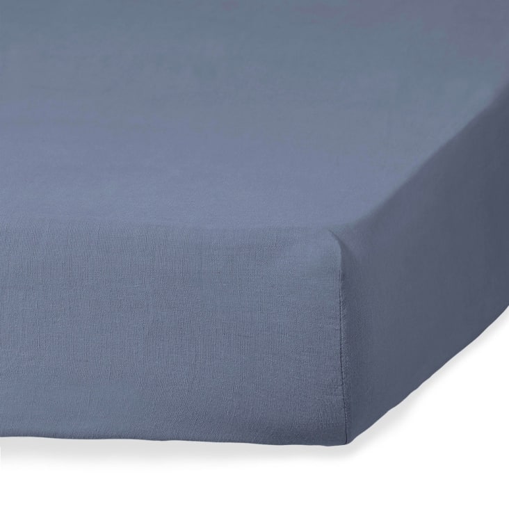 Sábana bajera lino azul tormenta 140x200x30 Camille | Maisons du Monde
