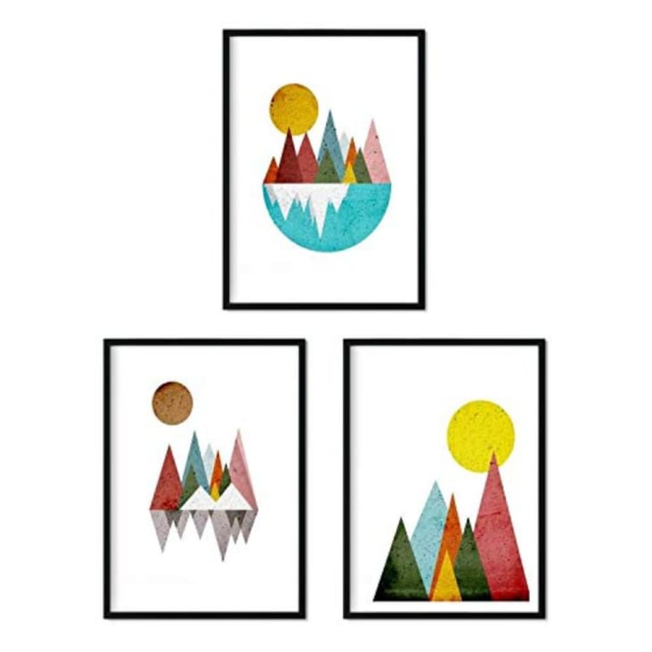 Set de 4 cuadros, impresión en papel, marco negro, a3 Montanas ...