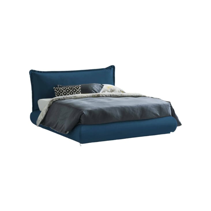 Cama doble de tela azul 160x190 cm Geras | Maisons du Monde