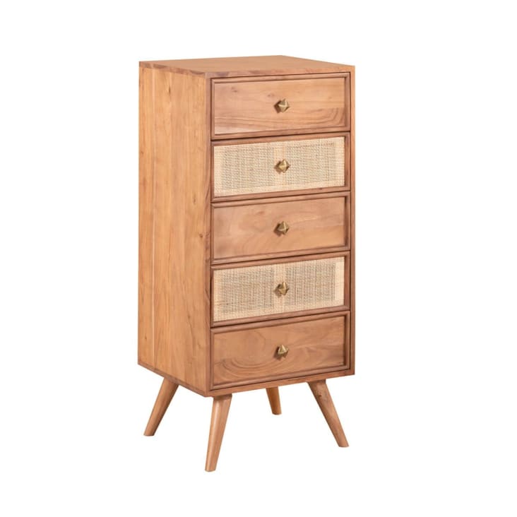 Chiffonnier 5 tiroirs en acacia finition teinté teck avec plaquage ca ...