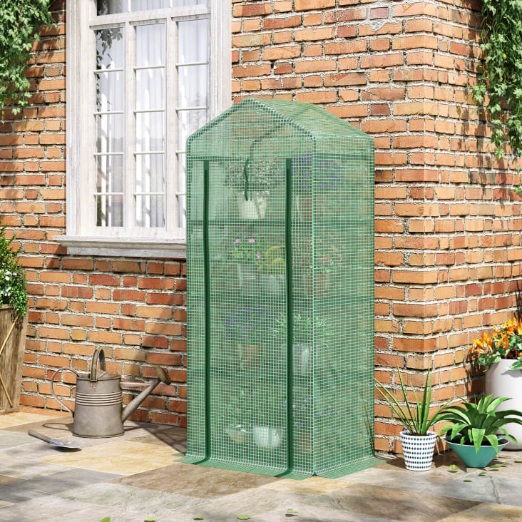 Serra verticale con 4 ripiani acciaio e pe verde 70x50x160cm Outsunny ...