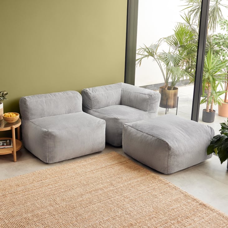 Conjunto de sofá puf de 3 piezas: rincón, sillón y reposapiés gris Zen ...