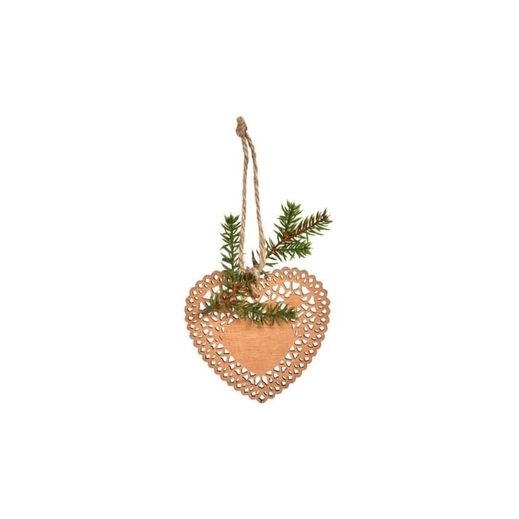 Suspension de noël coeur avec pin en bois beige et marron H20 | Maisons ...