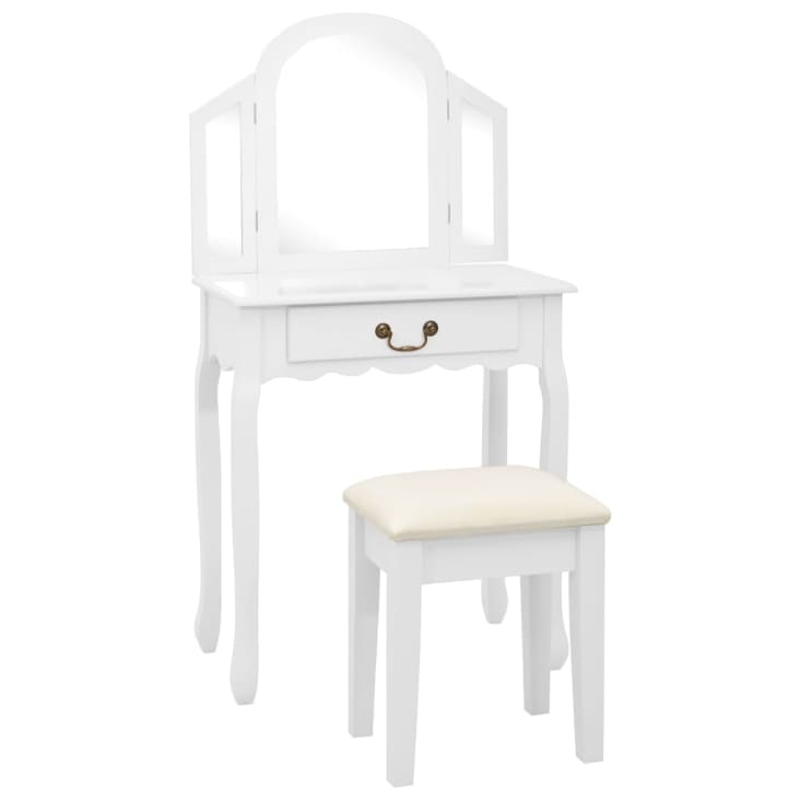 Coiffeuse et tabouret de effet bois blanche 65 x 36 x 128 cm Coiffeuses ...