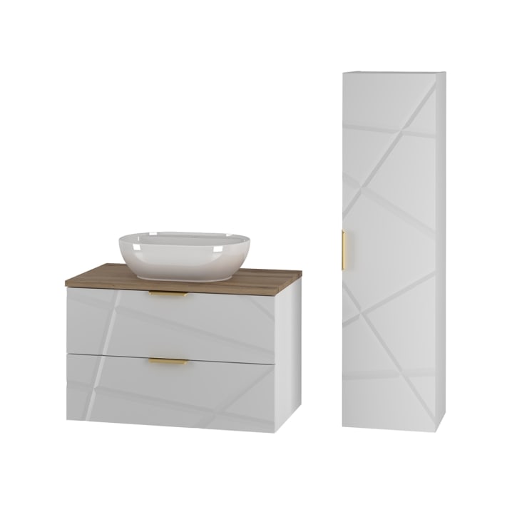 Set di mobili da bagno con lavabo effetto legno bianco 80cm Aurora ...