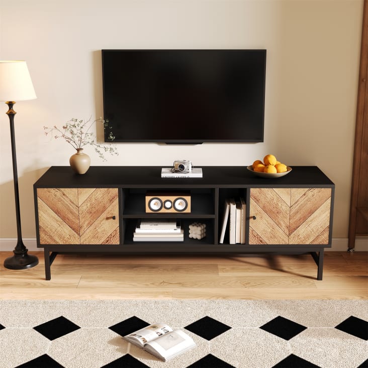 Moderner TV-Schrank mit 2 Türen in Schwarzer Holzoptik,Schwarz ...