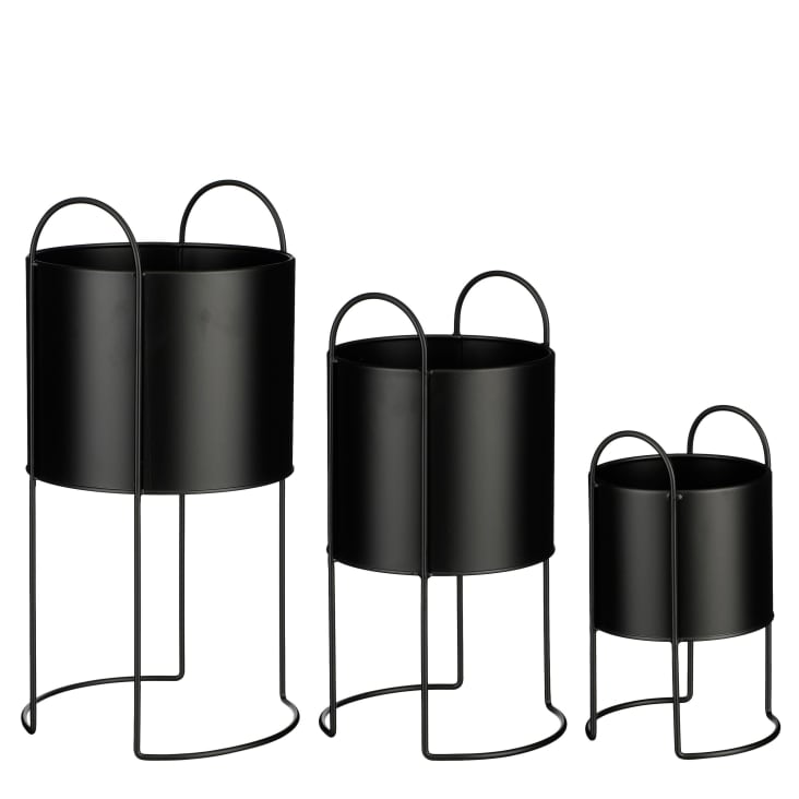 Lot de 3 cache-pots sur pied en métal noir H51 Petry | Maisons du Monde
