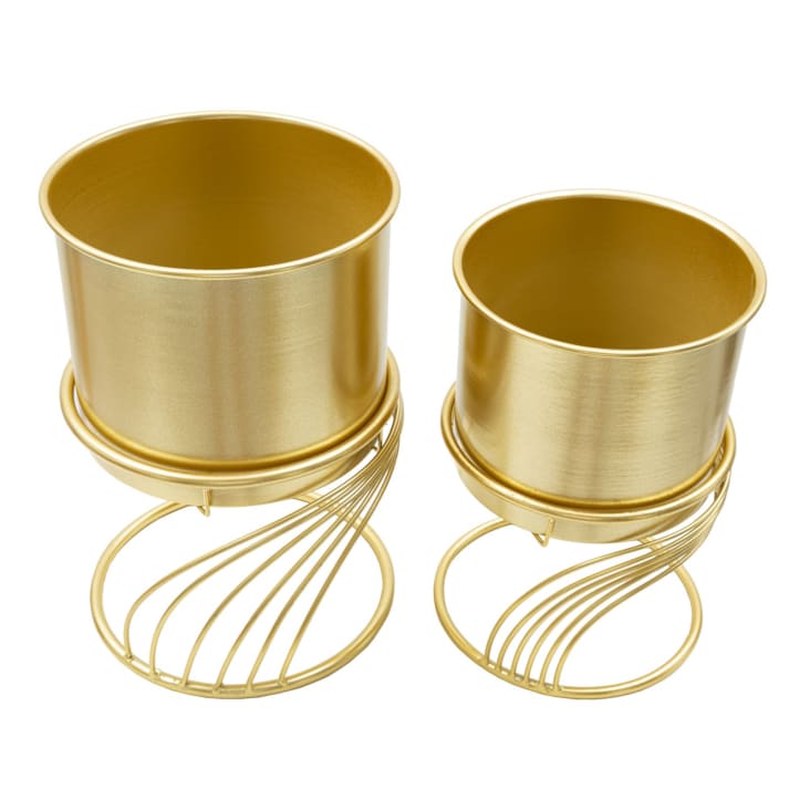 Lot de 2 cache-pots en métal doré Ø 23x35-20x30 cm Spirally | Maisons ...