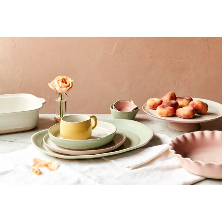 Présentoir à gâteaux rond en grès rose et blanc | Maisons du Monde