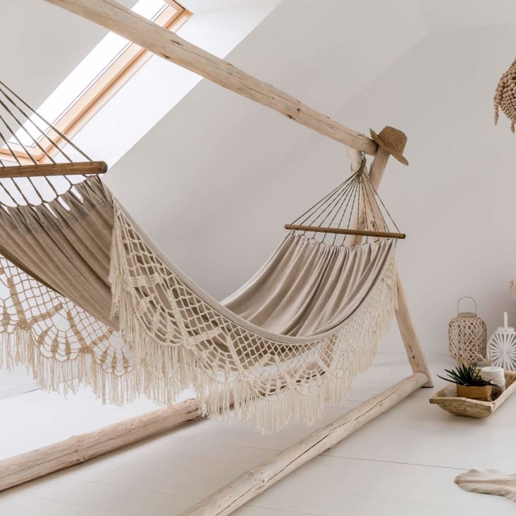 Hamac en polycoton et toile beige 150x200 cm | Maisons du Monde