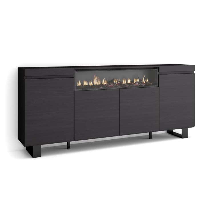 Buffet effet bois noir 200x35x87cm cheminée effet feu Cozy | Maisons du ...