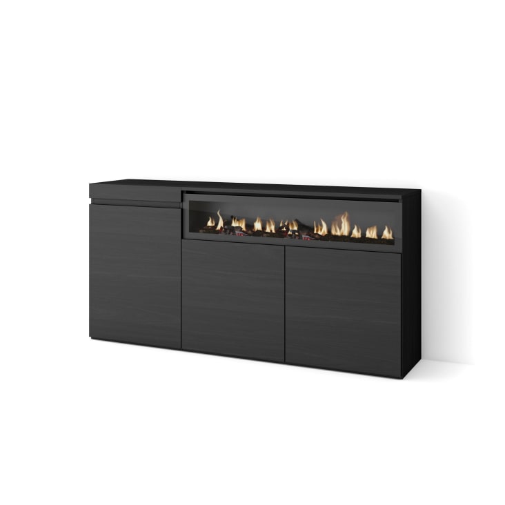 Buffet effet bois noir 150x35x75cm cheminée effet feu Cozy | Maisons du ...