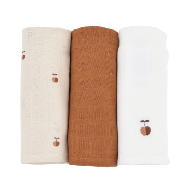 Lot de 3 langes coton bio* 60x60 cm Pom pouce | Maisons du Monde