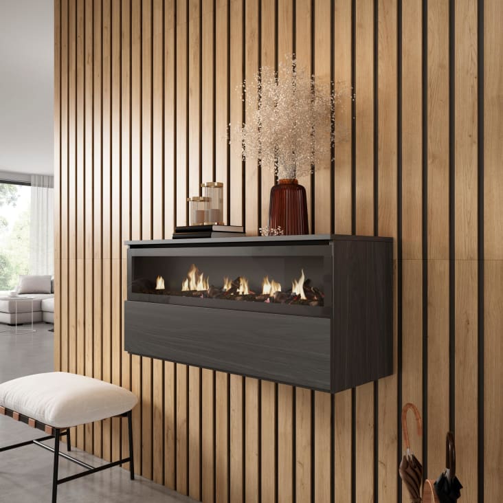 Cheminée électrique LED effet bois noir 102x35x45cm cheminée effet feu ...