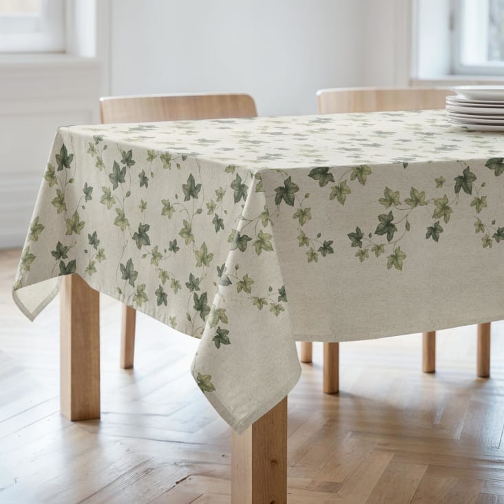 Mantel estampado antimanchas verde 155x200 cm Iri verde | Maisons du Monde
