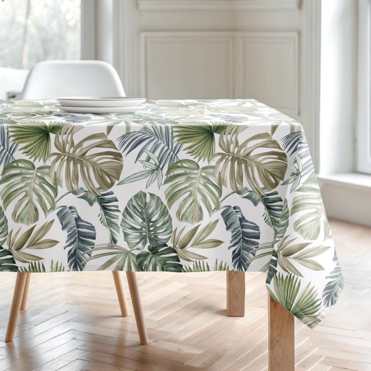Mantel estampado antimanchas verde 155x300 cm Betia verde | Maisons du ...