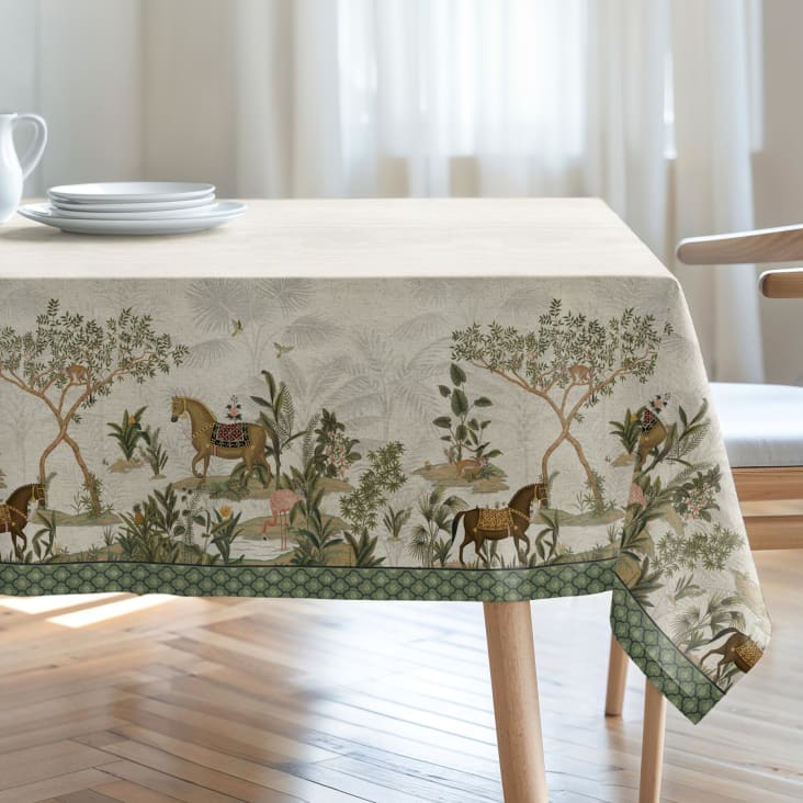 Mantel estampado antimanchas verde 155x250 cm Elegance verde | Maisons ...
