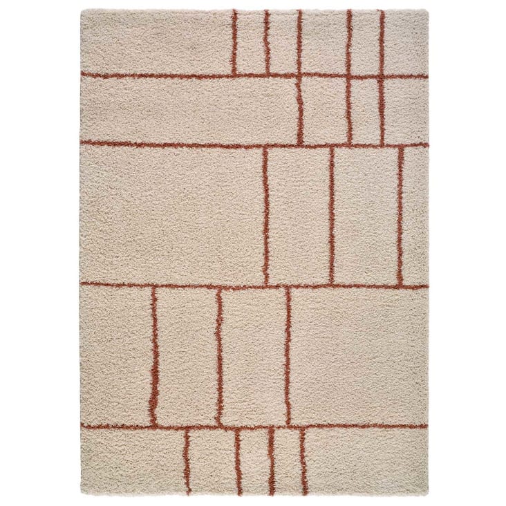 Tapis shaggy au design géométrique en beige et rouille, 80x150 cm Helia ...