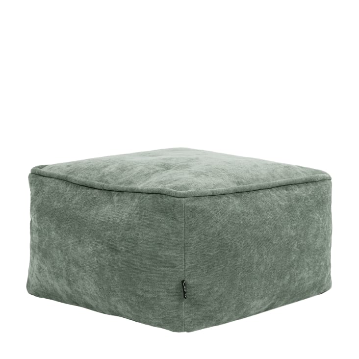 Repose-pieds pouf carré en tissu chenille texturé vert sauge Amara ...