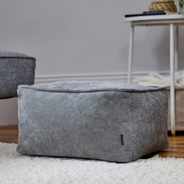 Repose-pieds pouf carré en tissu chenille texturé gris Amara | Maisons ...