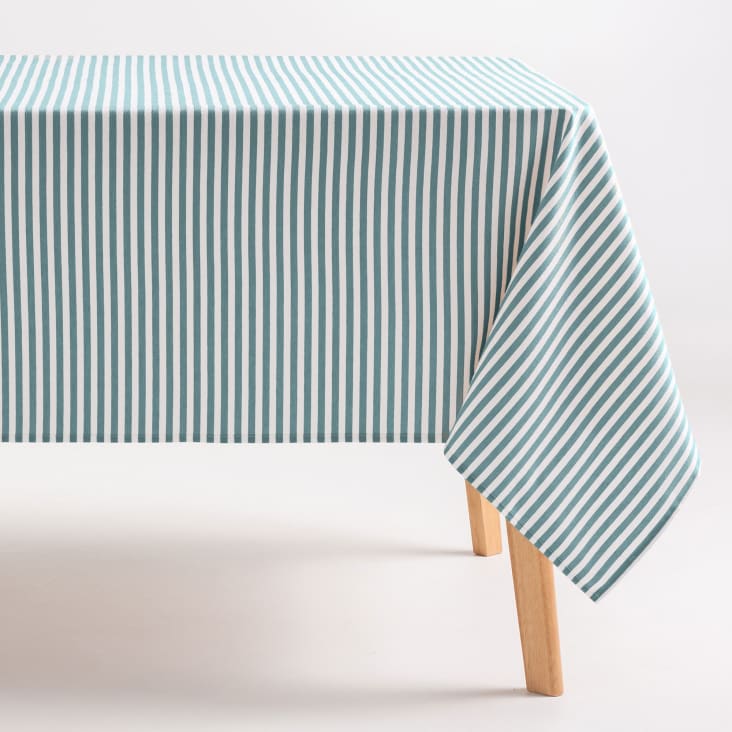 Nappe imperméable rayures toucher tissu aqua marine 160x200 cm Arenza ...