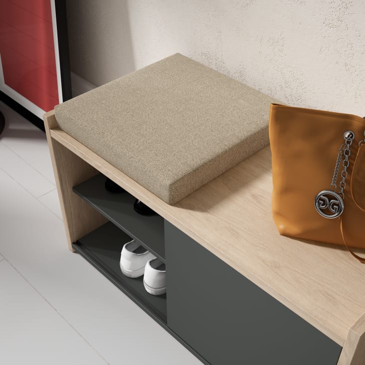 Banco descalzador de melamina roble y grafito 43x80x41 cm Benchie ...