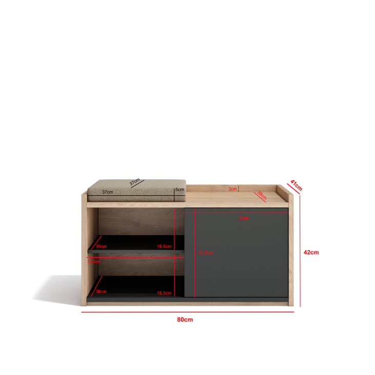 Banco descalzador de melamina roble y grafito 43x80x41 cm Benchie ...