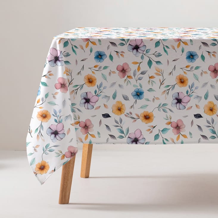 Nappe anti-taches motif fleuri en coton 160x160 cm Lirina | Maisons du ...
