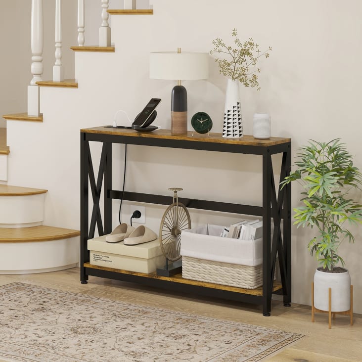 Console meuble style industriel avec prises usb bois marron Homcom ...