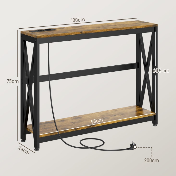 Console meuble style industriel avec prises usb bois marron Homcom ...