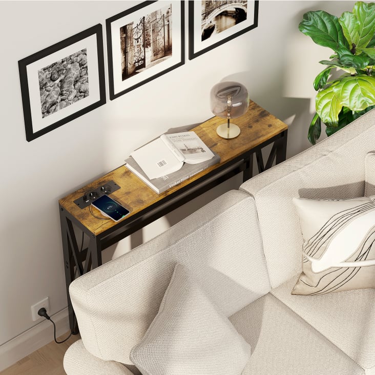 Console meuble style industriel avec prises usb bois marron Homcom ...
