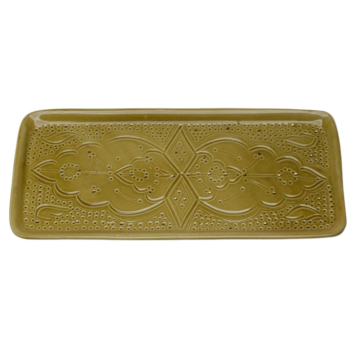 Plateau long en céramique vert Empreinte | Maisons du Monde