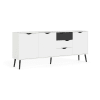 Buffet 2 portes, 2 niches, 3 tiroirs blanc et pin massif - L165 cm ...