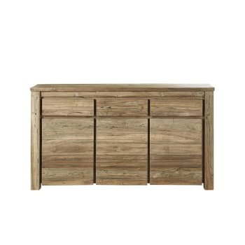 Sideboard mit 4 Türen aus recyceltem Kiefernholz in Natur und Schwarz ...