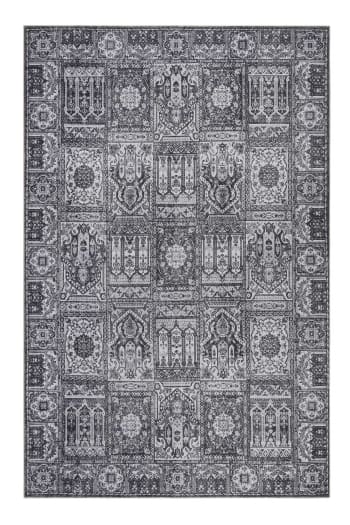 Tappeto vintage boho a pelo corto e frange grigio blu beige 290x200 ...