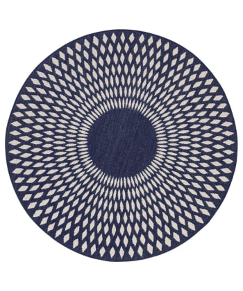 Tapis rond en polypropylène bleu et blanc 160x160 VALLONGUE | Maisons ...