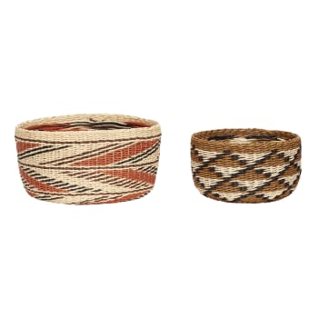 Set di 3 cestini in fibra naturale con manici, bianco/marrone XIANA ...