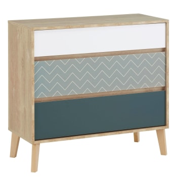 Cómoda de 3 cajones chapada en madera de roble y color beige | Maisons ...