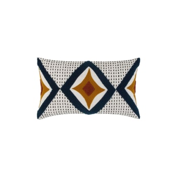 Coussin texturé à rayures coton bleu foncé 50x32 cm | Maisons du Monde