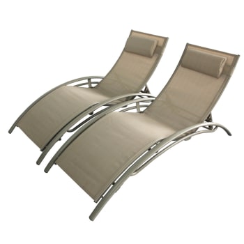 Lot de 2 transats empilables et ajustables écru- blanc Bahia | Maisons ...