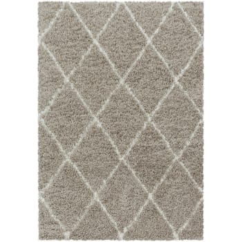Tapis de style géométrique taupe et blanc 140x200cm Losanges | Maisons du Monde