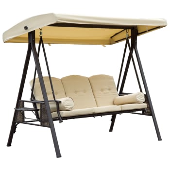 Dondolo da giardino 3 posti trasformabile in letto beige in metallo ...