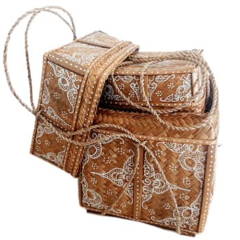 Authentische Box aus Bambus, Natur/Weiß 33 x 22 cm UBUD | Maisons du Monde