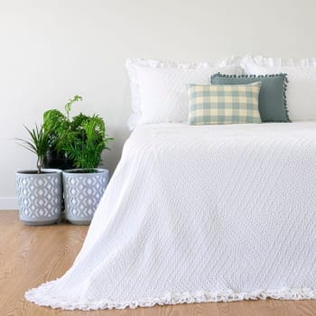 Colcha verde agua volante 100% algodón prelavado 220x260 cama 140 ...