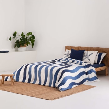 Funda nórdica en algodón popelín de 300 hilos azul 90(155x220 cm) Mahón ...