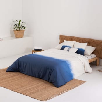 Funda nórdica en algodón popelín de 300 hilos azul 90(155x220 cm) Mahón ...