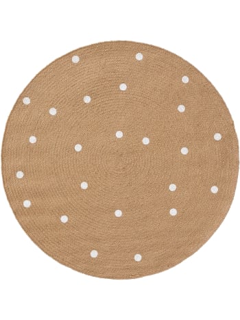 Tapis rond en coton recyclé et jute beige et blanc cassé D114 OULANKA | Maisons du Monde